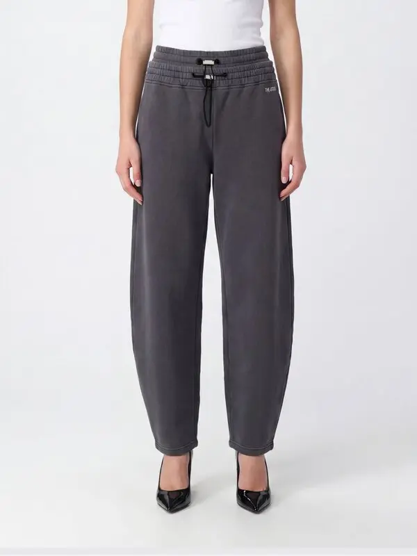 Attico Wide Leg Cotton Jogging Trousers - Charcoal
