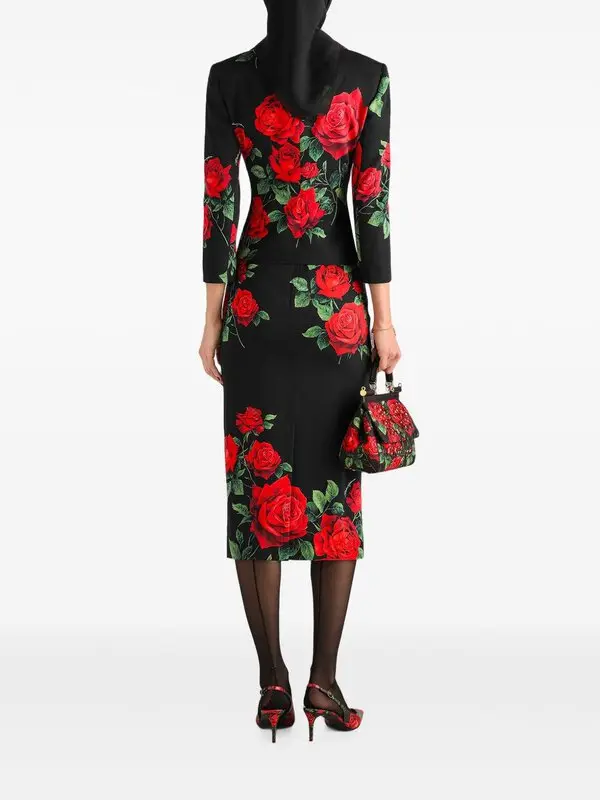 Dolce & Gabbana Silk Rose Print Midi Skirt