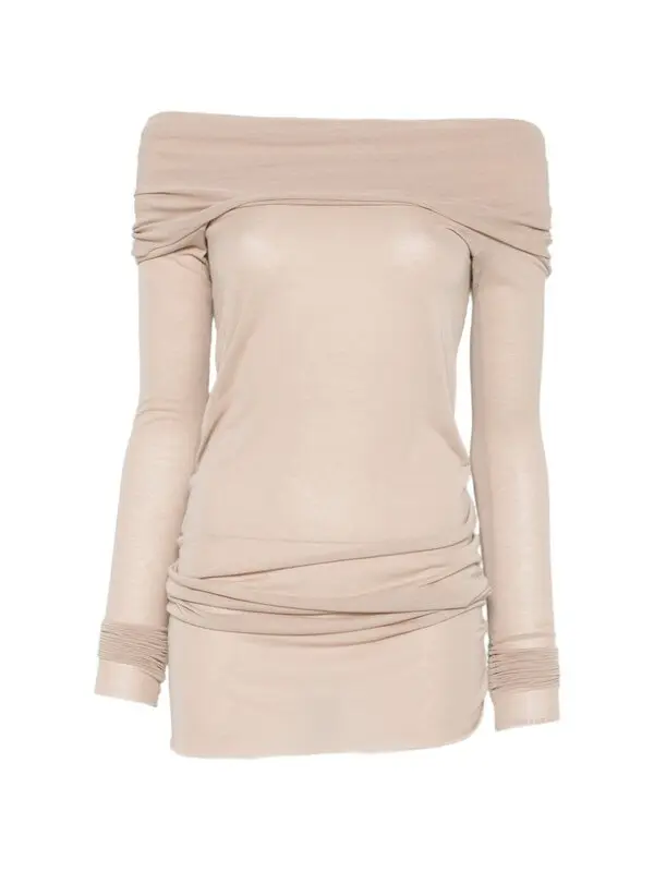 Rick Owens Off-shoulder Ruched Long Sleeve Top