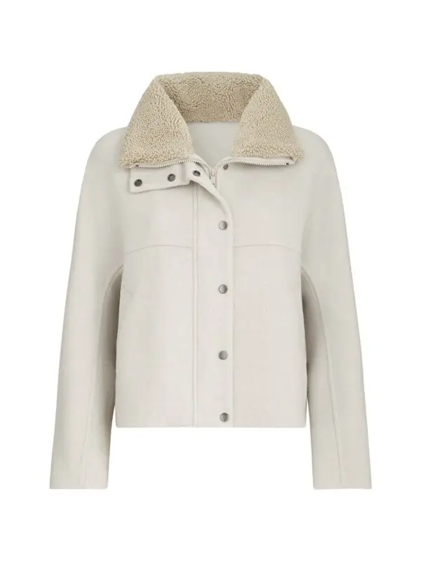 Brunello Cucinelli Cropped Jacket With Fur Collar - Beige
