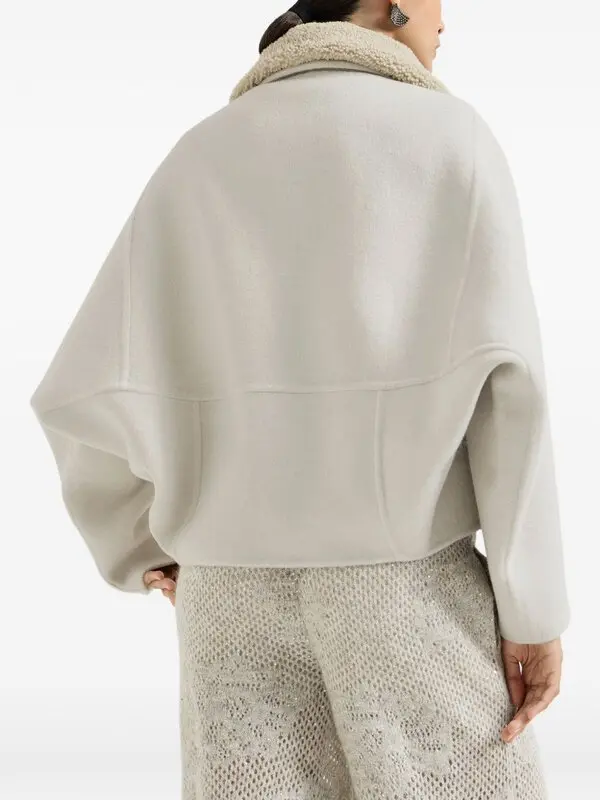 Brunello Cucinelli Cropped Jacket With Fur Collar - Beige