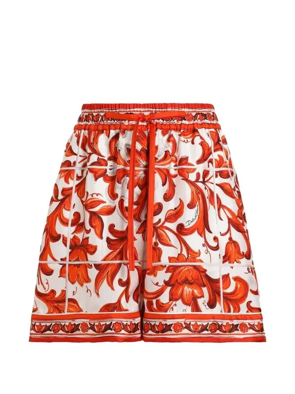 Dolce & Gabbana Maiolica Print Silk Shorts - Orange