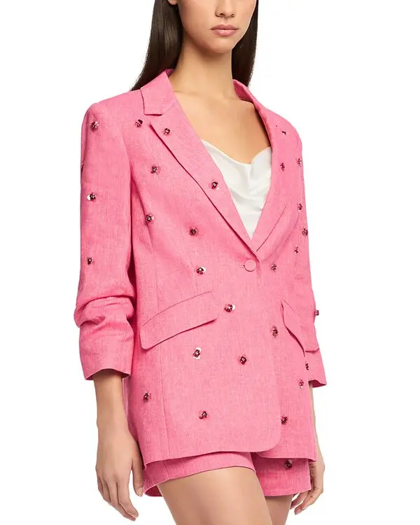 Cinq À Sept Linen & Cotton Wildflower Pailette Kylie Blazer - Azalea