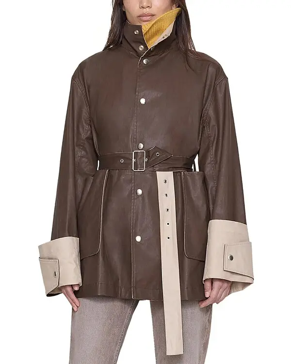 Ossou Asha Cotton Belted Snap Front Coat