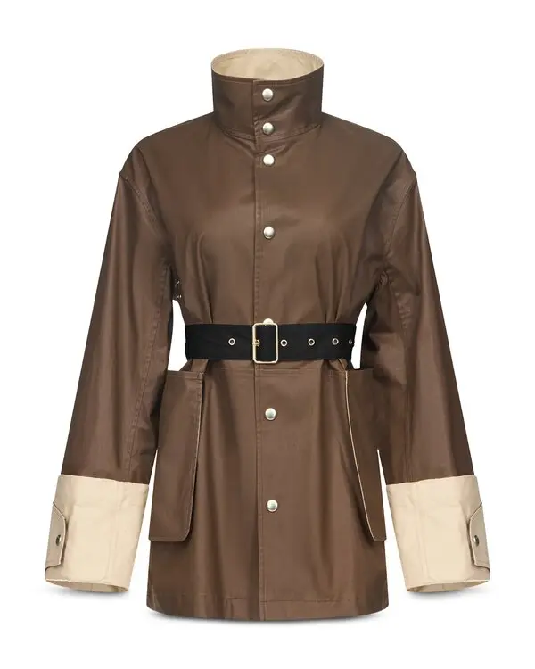 Ossou Asha Cotton Belted Snap Front Coat