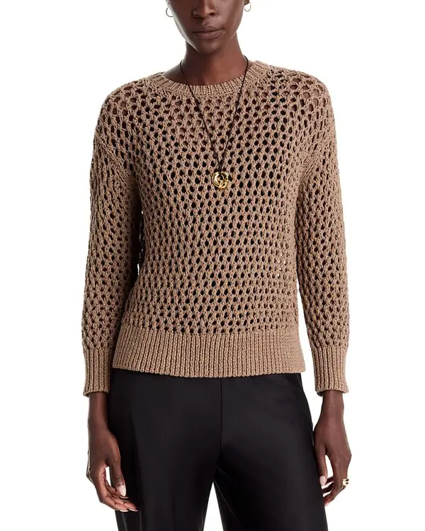 Lafayette 148 New York Cotton Open Knit Crewneck Sweater