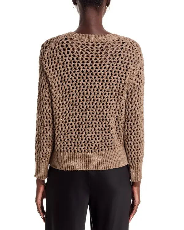 Lafayette 148 New York Cotton Open Knit Crewneck Sweater