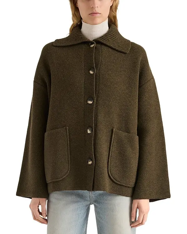 Proenza Schouler White Label Nelly Merino Wool Collared Sweater Jacket