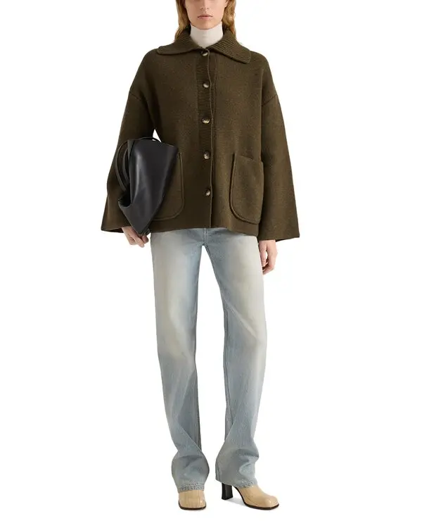 Proenza Schouler White Label Nelly Merino Wool Collared Sweater Jacket
