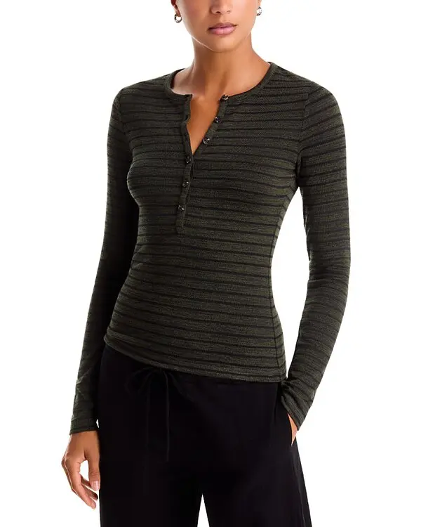 Rag & Bone The Knit Stripe Long Sleeve Henley - Olive Multi