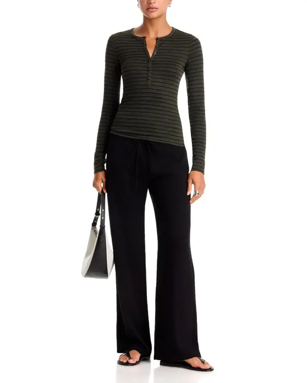 Rag & Bone The Knit Stripe Long Sleeve Henley - Olive Multi