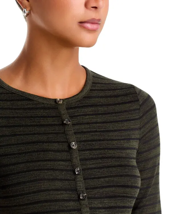 Rag & Bone The Knit Stripe Long Sleeve Henley - Olive Multi