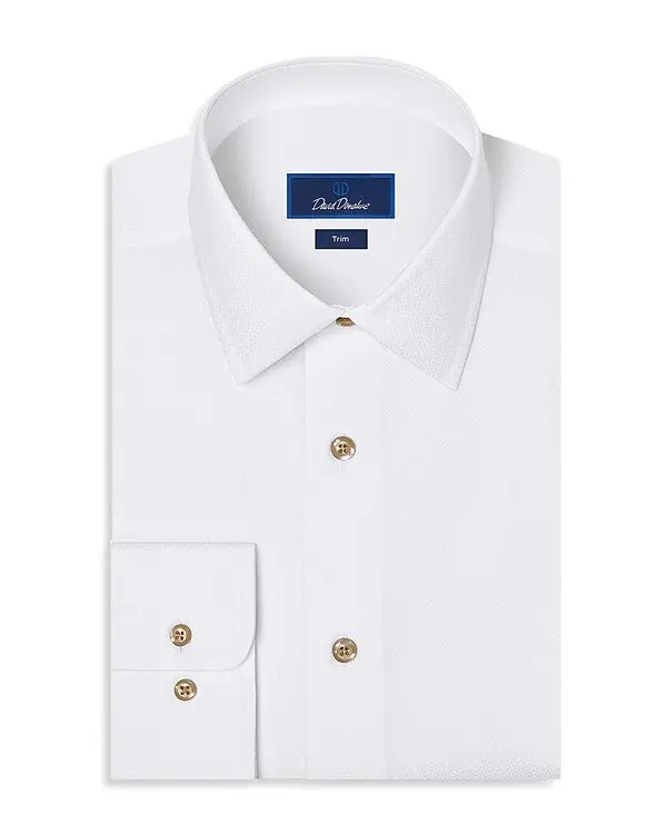 David Donahue Trim Fit Dobby Solid Dress Shirt - White
