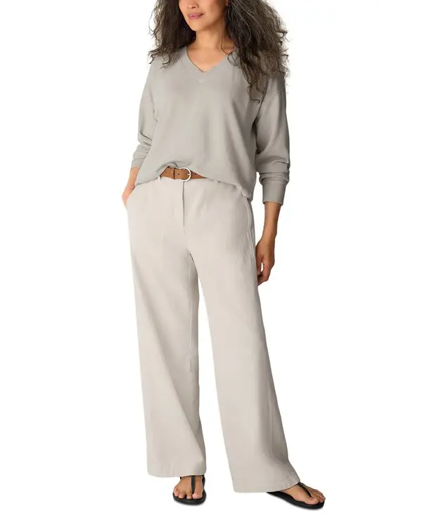 Eileen Fisher High Waisted Wide Leg Full Length Pants - Plaster
