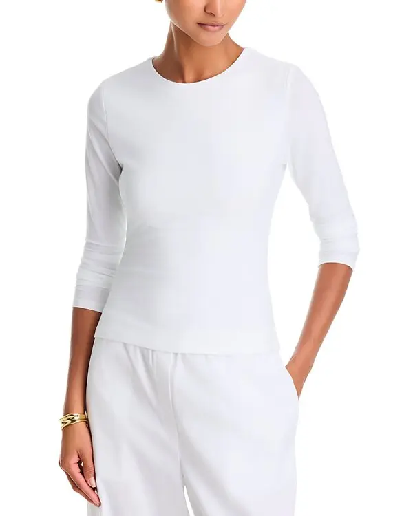 Aqua Crewneck Long Sleeve Matte Jersey Top - White