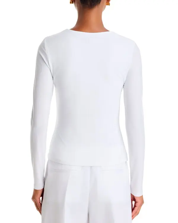 Aqua Crewneck Long Sleeve Matte Jersey Top - White