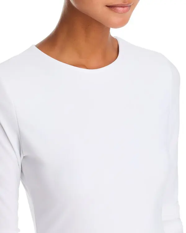 Aqua Crewneck Long Sleeve Matte Jersey Top - White