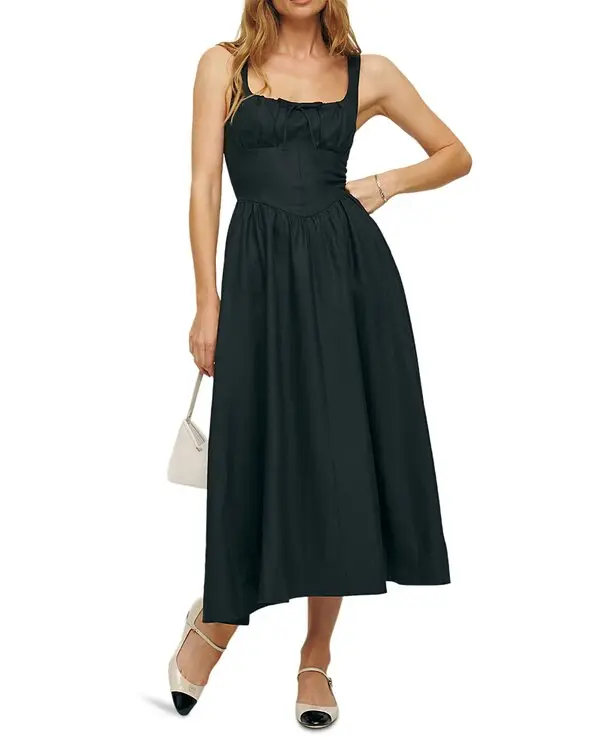 REFORMATION Linen Midi Dress - Black