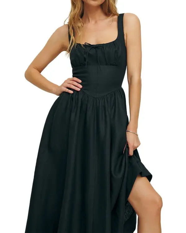 REFORMATION Linen Midi Dress - Black