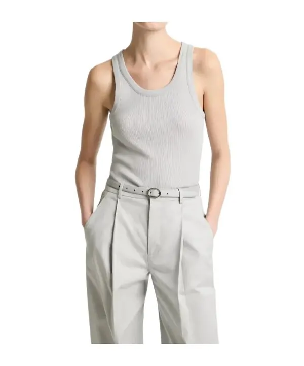 Vince Scoop Neck Ribbed Knit Sleeveless Top - White