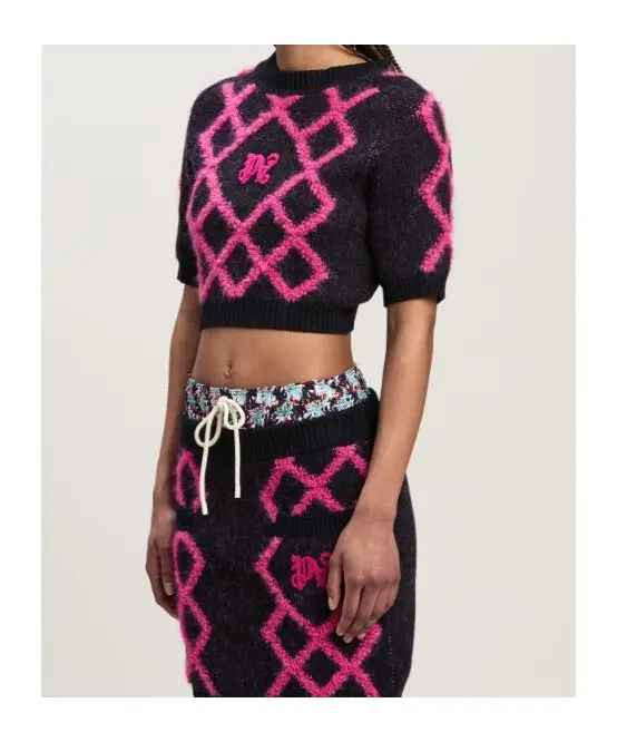 Palm Angels Monogram Argyle Cropped Top