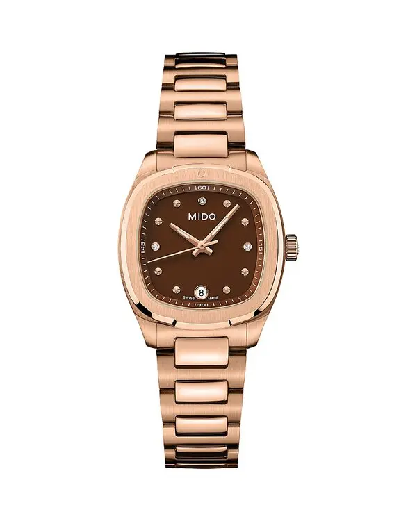 MIDO Multifort Tv 28mm Rose Gold Quartz Watch With Diamond Accents