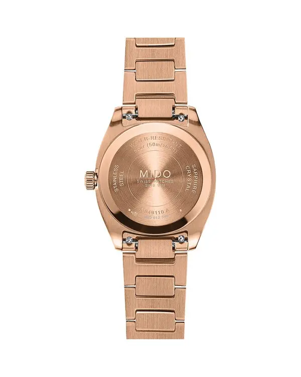 MIDO Multifort Tv 28mm Rose Gold Quartz Watch With Diamond Accents