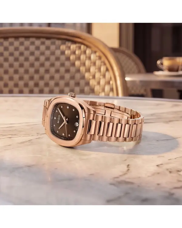 MIDO Multifort Tv 28mm Rose Gold Quartz Watch With Diamond Accents