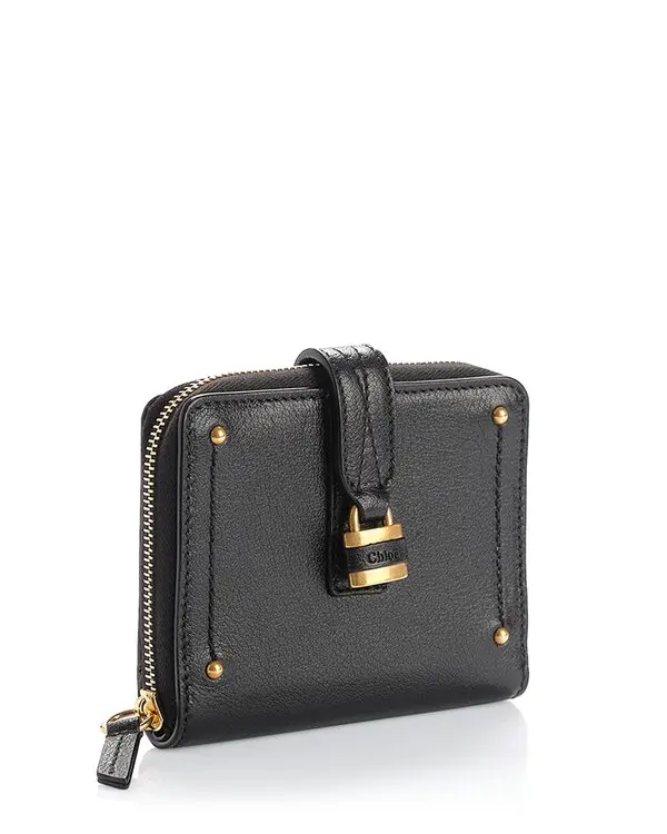 Chloé Paddington Medium Folding Leather Zip Wallet - Black