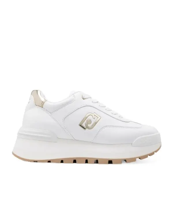 Liu Jo Calfskin Flatform Sneakers With Gold Detail