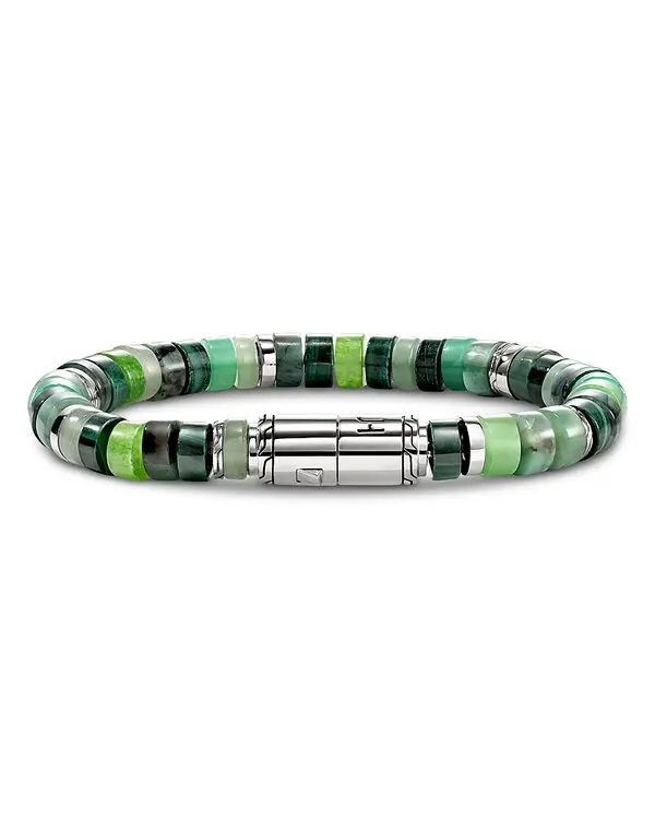 John Hardy Sterling Heishi Multi Stone Green Bead Bracelet