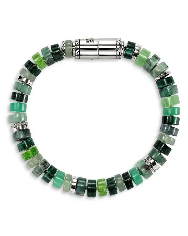 John Hardy Sterling Heishi Multi Stone Green Bead Bracelet