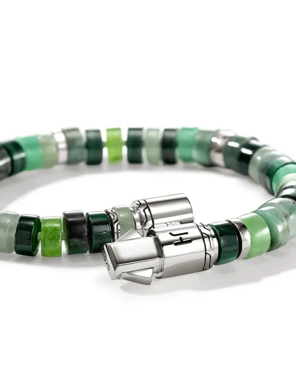 John Hardy Sterling Heishi Multi Stone Green Bead Bracelet