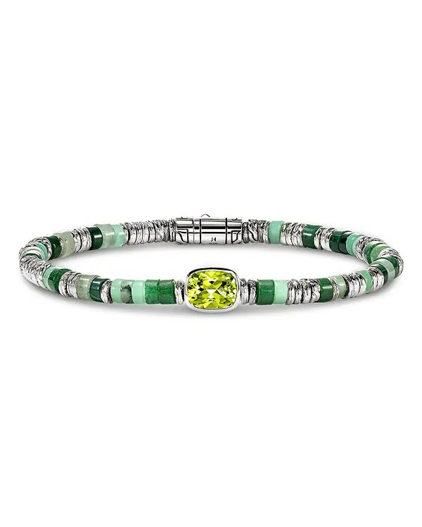 John Hardy Sterling Heishi Peridot & Multi Gemstone Bead Bracelet
