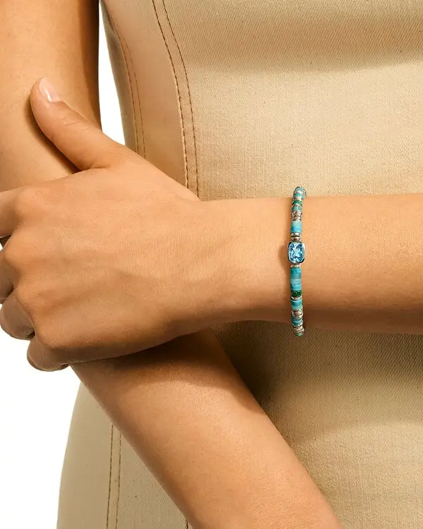 John Hardy Sterling Heishi Swiss Blue Topaz & Multi Gemstone Bead Bracelet
