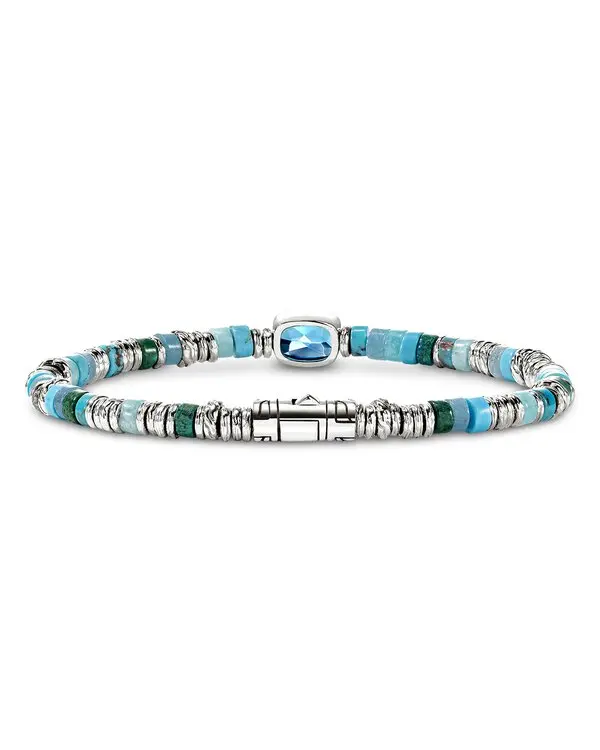 John Hardy Sterling Heishi Swiss Blue Topaz & Multi Gemstone Bead Bracelet