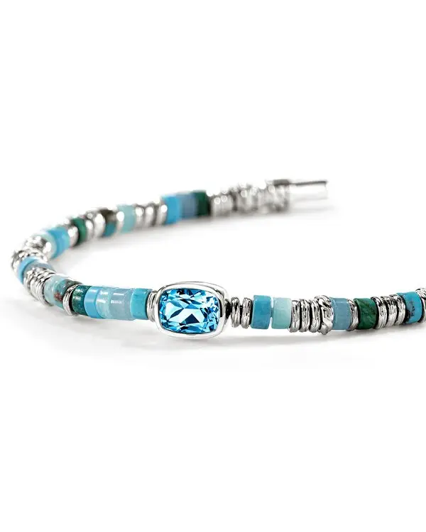 John Hardy Sterling Heishi Swiss Blue Topaz & Multi Gemstone Bead Bracelet