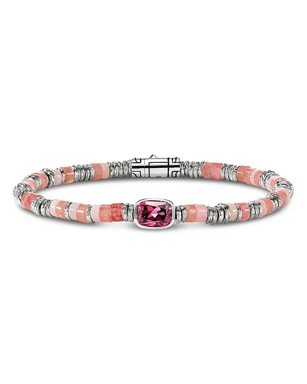 John Hardy Sterling Heishi Rhodolite & Multi Gemstone Bead Bracelet