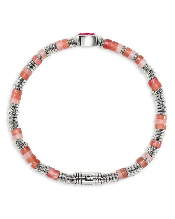 John Hardy Sterling Heishi Rhodolite & Multi Gemstone Bead Bracelet