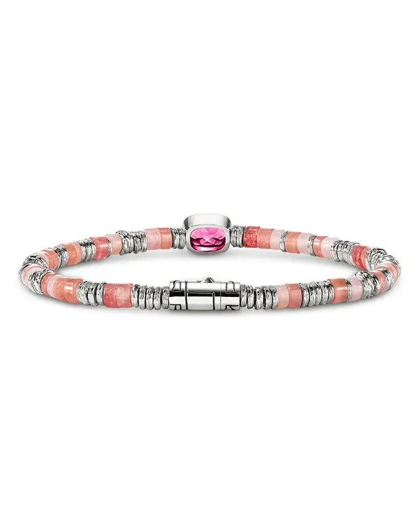 John Hardy Sterling Heishi Rhodolite & Multi Gemstone Bead Bracelet