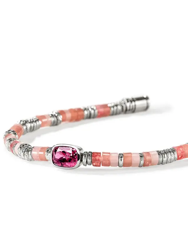 John Hardy Sterling Heishi Rhodolite & Multi Gemstone Bead Bracelet