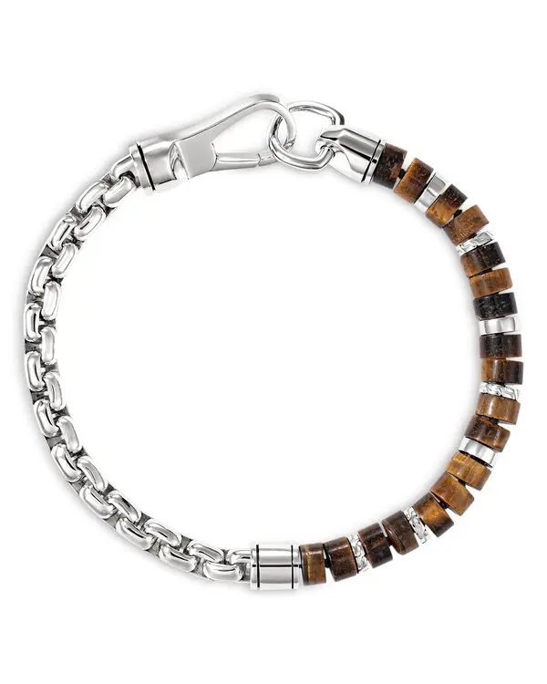 John Hardy Sterling Heishi Tiger Eye Bead Bracelet