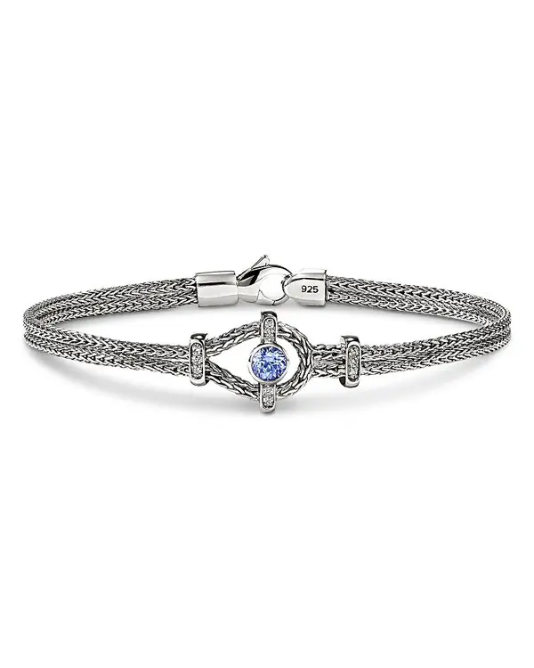 John Hardy Sterling Woven Link Bracelet With Tanzanite And Diamonds