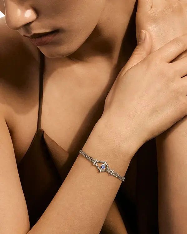 John Hardy Sterling Woven Link Bracelet With Tanzanite And Diamonds