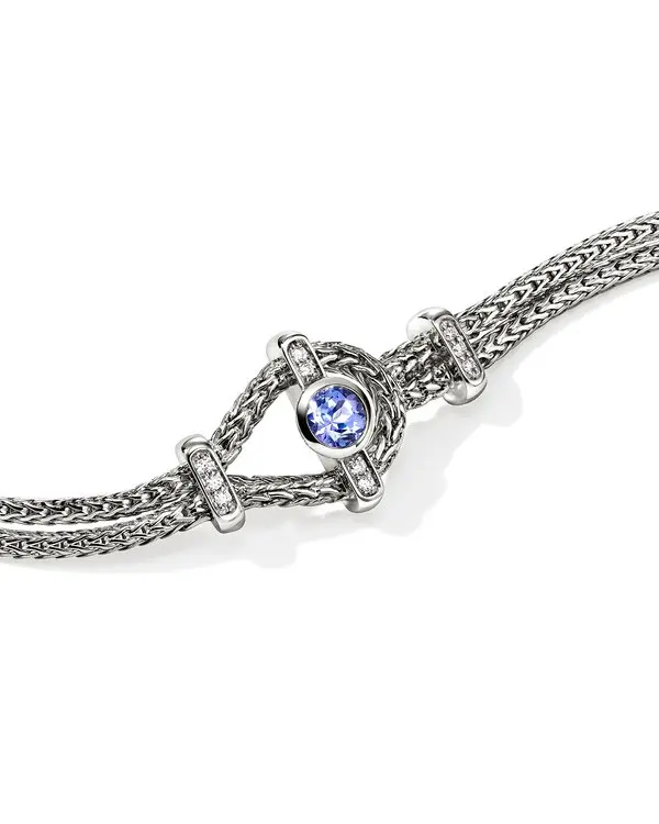 John Hardy Sterling Woven Link Bracelet With Tanzanite And Diamonds