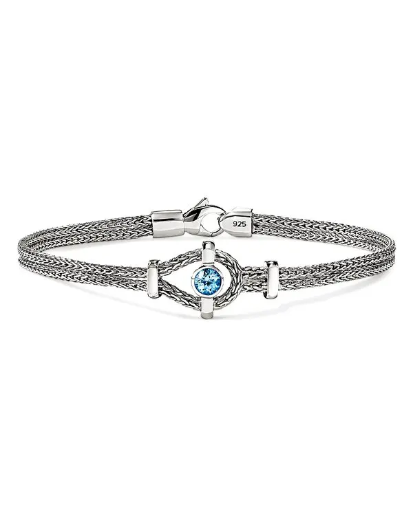 John Hardy Sterling Icon Swiss Blue Topaz Double Woven Link Bracelet