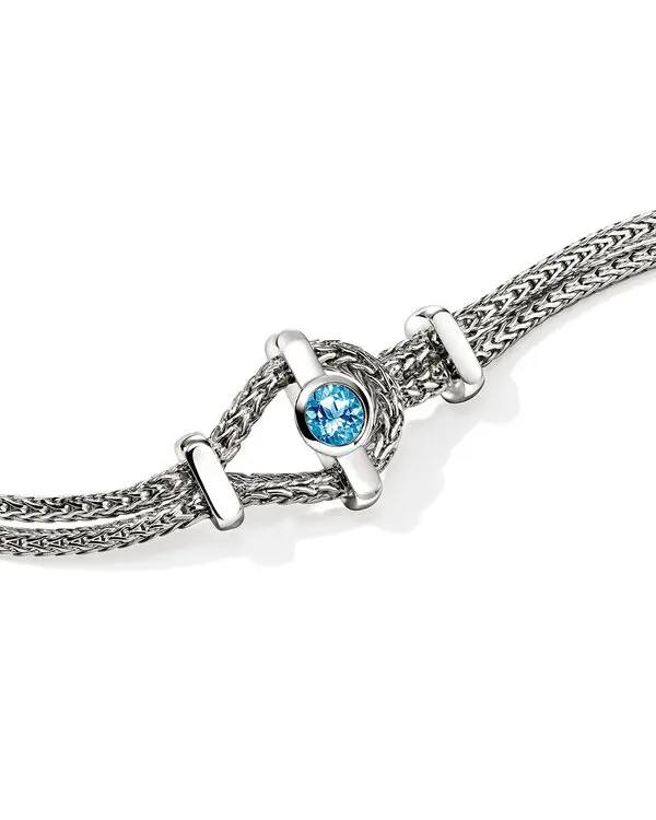 John Hardy Sterling Icon Swiss Blue Topaz Double Woven Link Bracelet