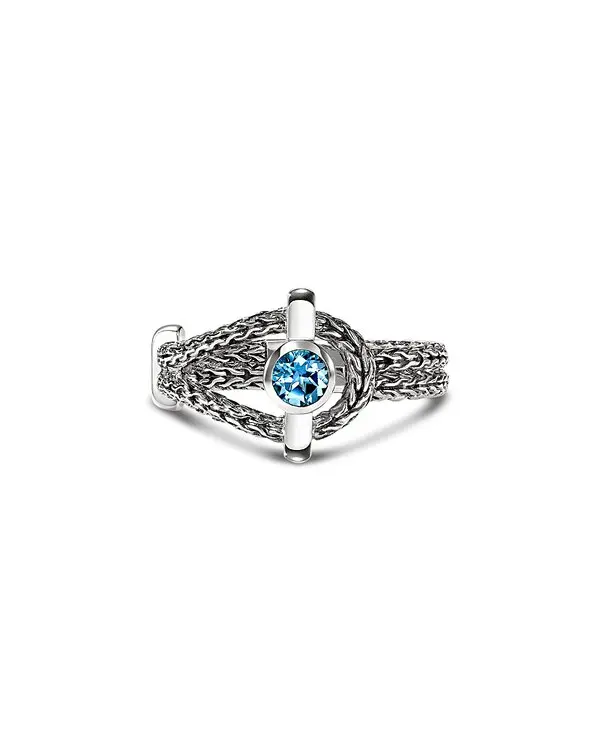 John Hardy Sterling Icon Swiss Blue Topaz Halo Woven Ring - Silver