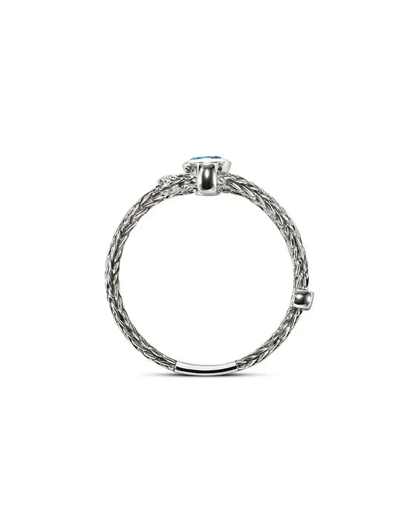 John Hardy Sterling Icon Swiss Blue Topaz Halo Woven Ring