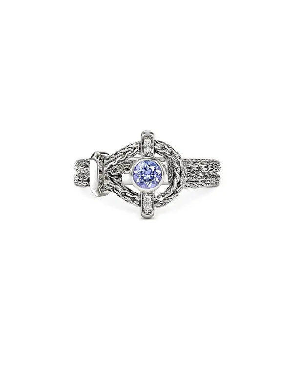 John Hardy Sterling Icon Tanzanite & Diamond Halo Chain Ring
